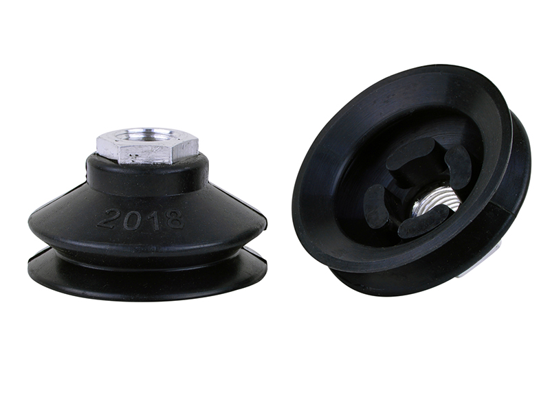 VacMotion USA product: 15B.050.100.01 - 50mm single bellows black NBR suction cup with 1/4 FNPT ...