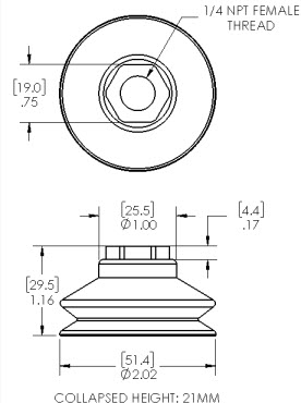 VacMotion USA product: 15B.050.100.01 - 50mm single bellows black NBR suction cup with 1/4 FNPT ...