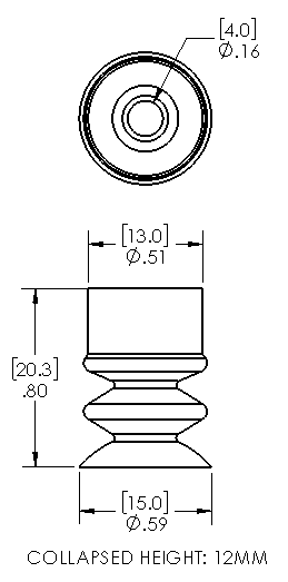 VacMotion USA product: 25B.015.005.02G - 15mm 2.5 bellows suction cup ...