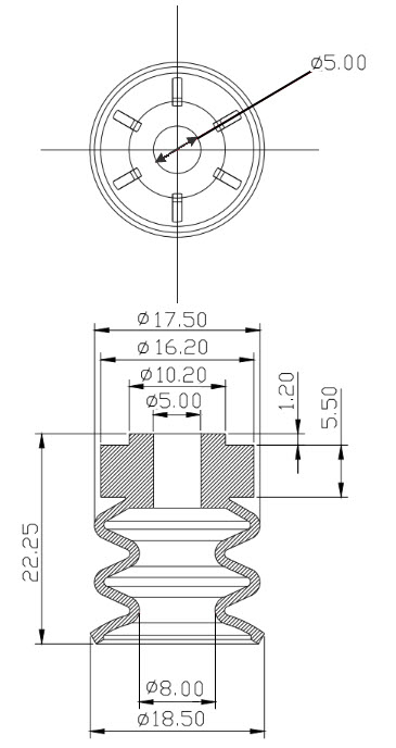 VacMotion USA product: 25B.018.002.09 - 18mm 2.5 bellows HNBR suction cup