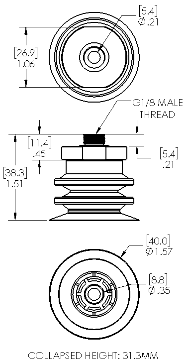 VacMotion USA product: 25B.040.006.02-W-G18M - 40mm 2.5 bellows ...