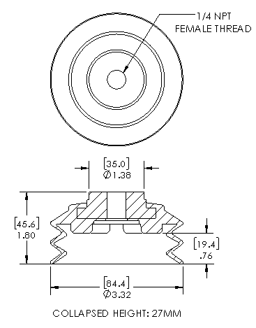 VacMotion USA product: 25B.084.100.01 - 84mm, 2.5 bellows suction cup ...