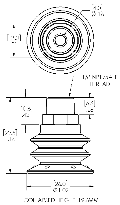 VacMotion USA product: MB25P-3060-18MS - 26mm 2.5 bellows dual ...