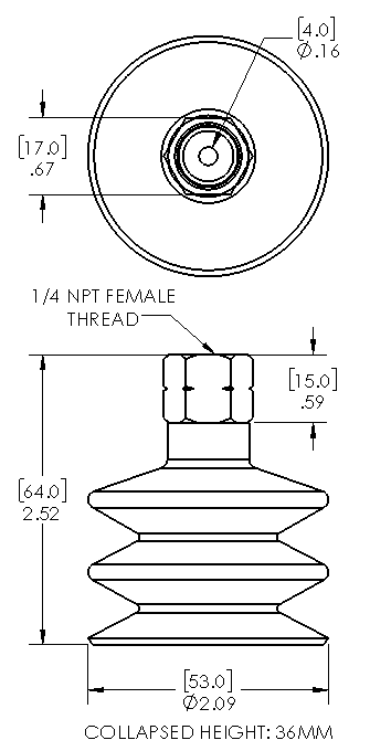 VacMotion product: MB52-NBR-14F - 52mm 2.5 bellows NBR suction cup with ...
