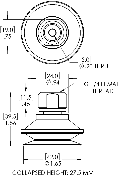 VacMotion USA product: PSB40-NBR-G14FS - 42mm single bellows NBR ...