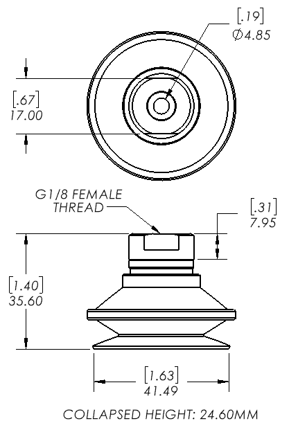VacMotion USA product: PSB40-NBR-G18FS - 40mm single bellows Nitrile ...