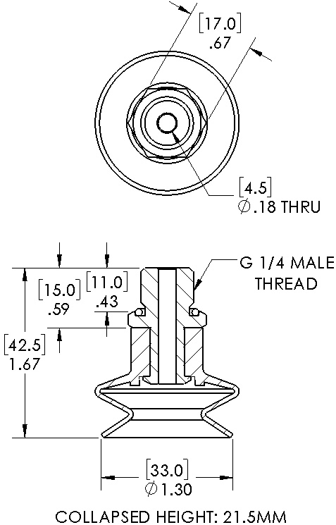 VacMotion USA product: SB33-NBR-G14M - 33mm single bellows NBR suction ...