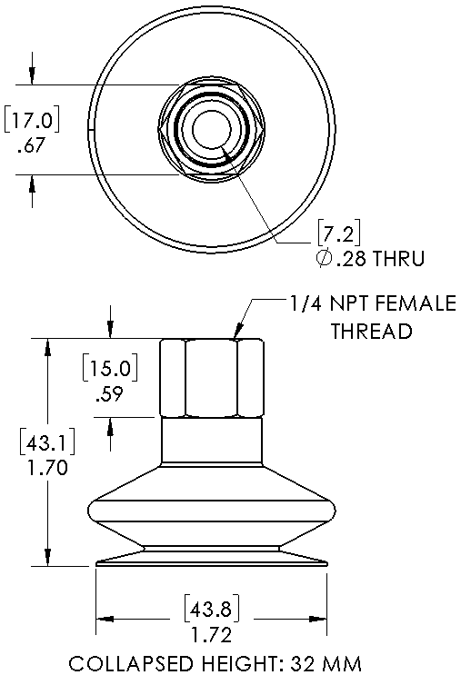 VacMotion USA product: SB43-NR-14F - 43mm single bellows Natural Rubber ...