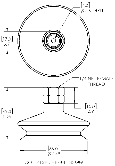 VacMotion USA product: SB63-SIT-14F - 63mm single bellows cup with 1/4 ...