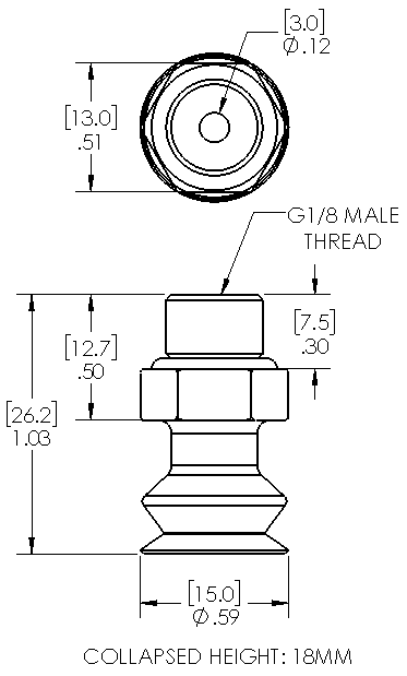 VacMotion USA product: VASB-15-SI-G18M - 15mm single bellows Silicone ...