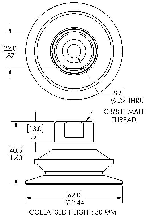 VacMotion USA product: VBF60P-3060-G38F - 62mm single bellows dual ...