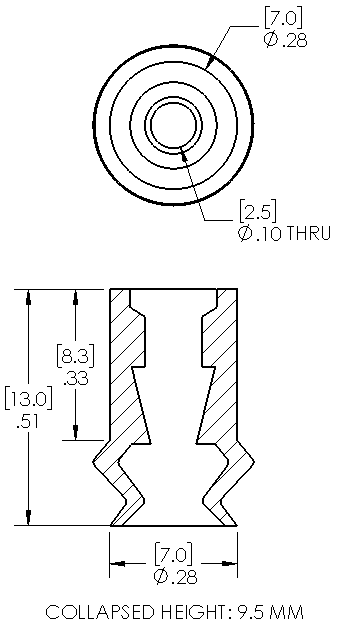 VacMotion USA product: V-ZP06BS - 7mm single bellows Silicone suction cup