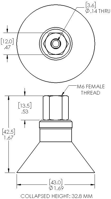 VacMotion USA product: V-ZPT40DS-M6F - 43mm deep flat Silicone suction ...